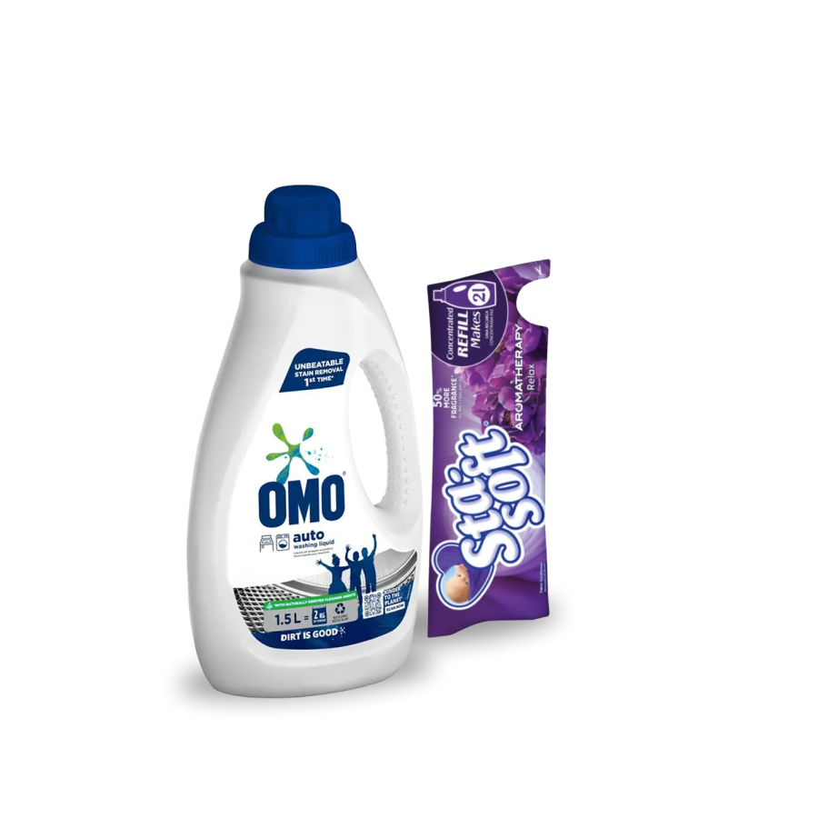 Omo Auto Liquid Comfort 1.5L & Sta Soft Refill Lavender 500ml – Googro